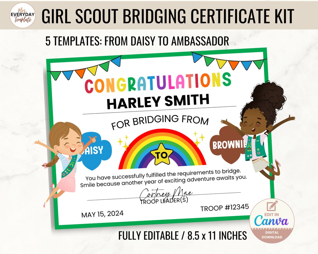 Editable Girl Scout Bridging Certificate Kit From Daisy to Ambassador ...