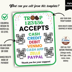 Scout Cookie Payment Sign and Price Sign Editable Template With QR Code ...