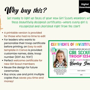 Editable Girl Scout Certificate of Investiture W/ Photo, Girl Scout ...