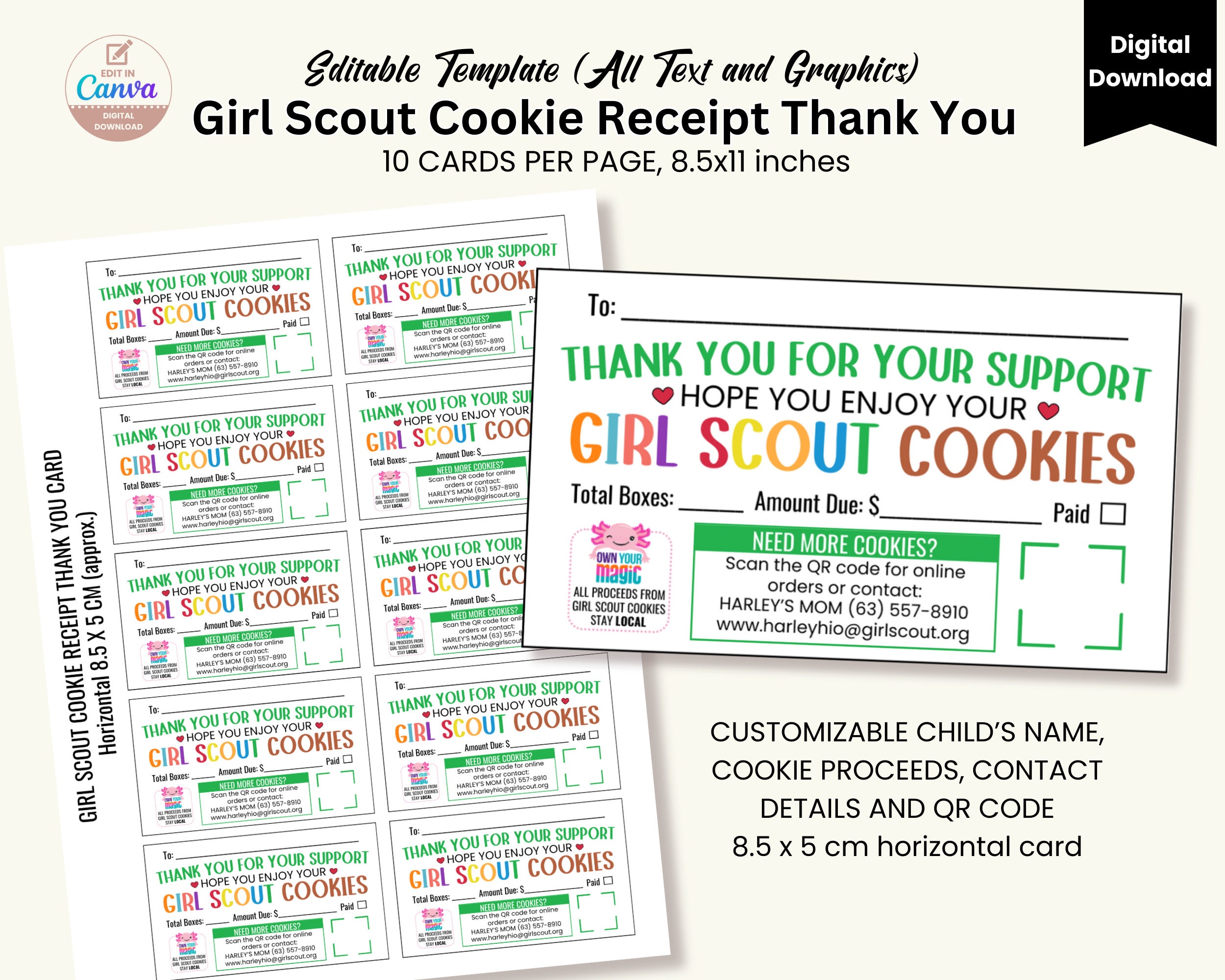 Girl Scout Cookie Quick Thank You Note Card 2024 W/ Cookie Order ...