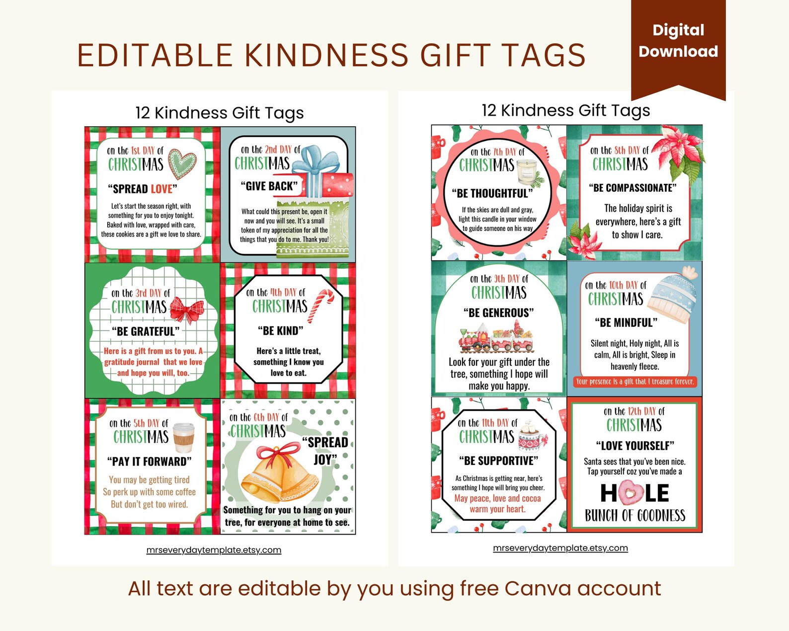 12 Days of Christmas Tags & Kindness Calendar Missionary Christmas ...