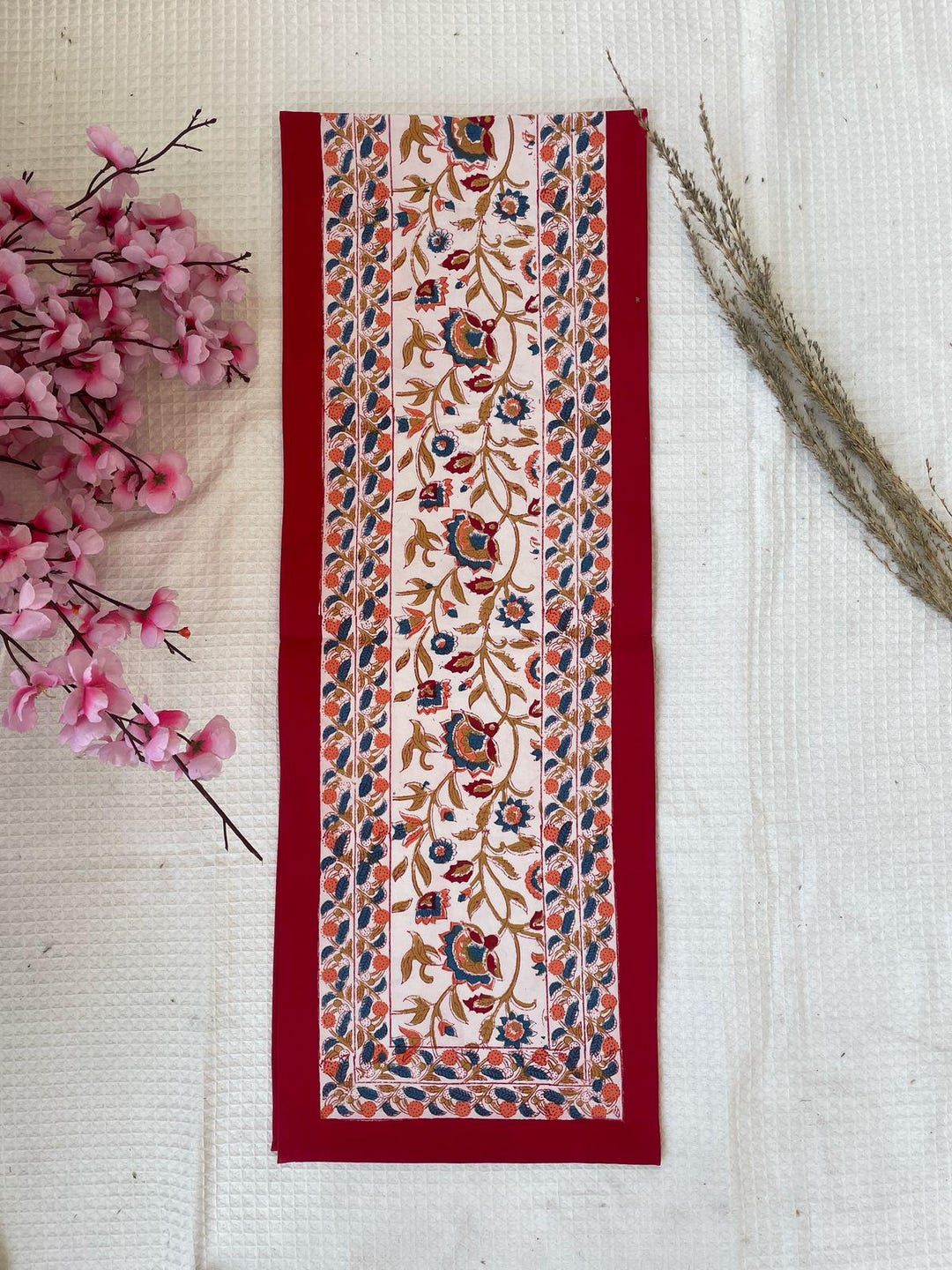 Hand Block Printed Cotton Table Runner: Floral Kitchen & Dining Decor ...