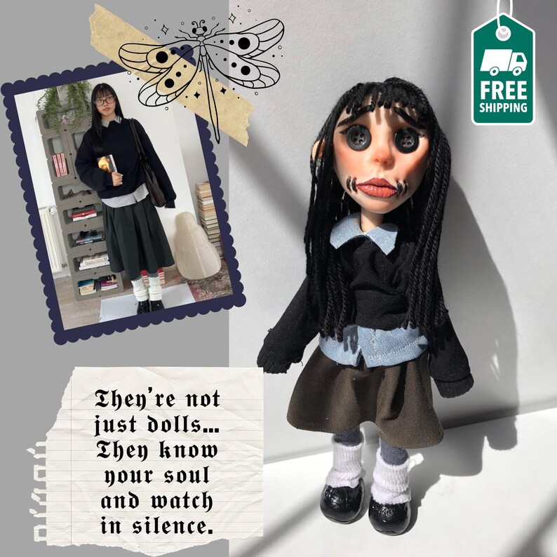 Coraline Style Mini Me Doll, Personalized Button Eyes, Customizable ...