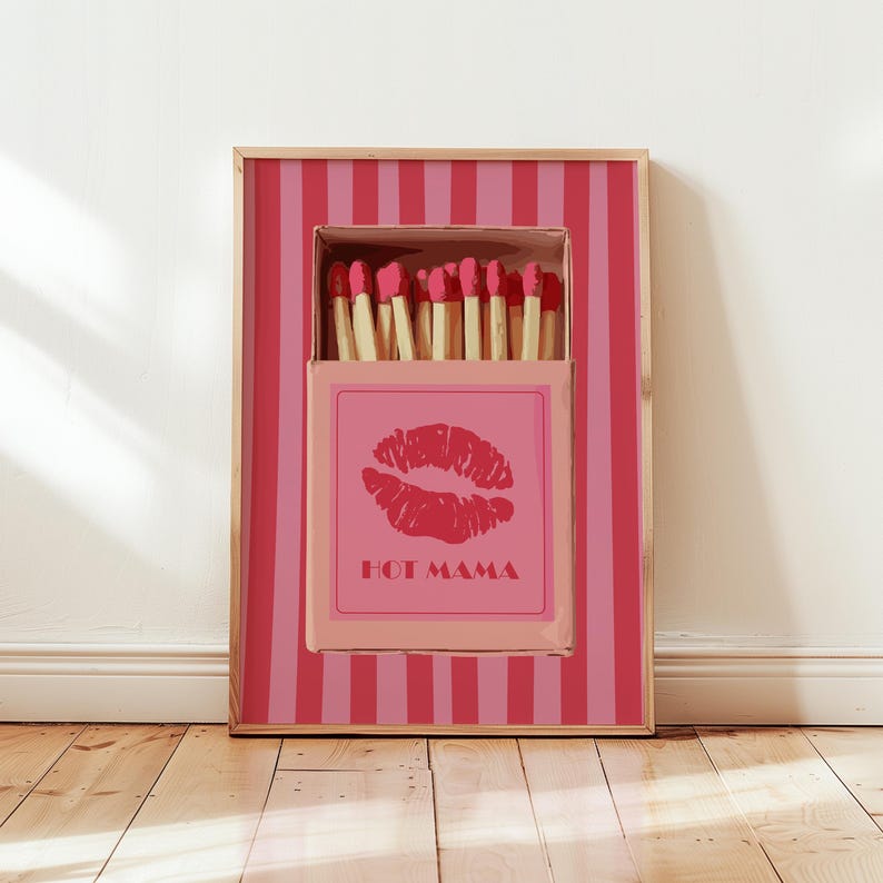 Hot Mama Vintage Pink Matchbox Poster, Trendy Matches Poster, Retro ...