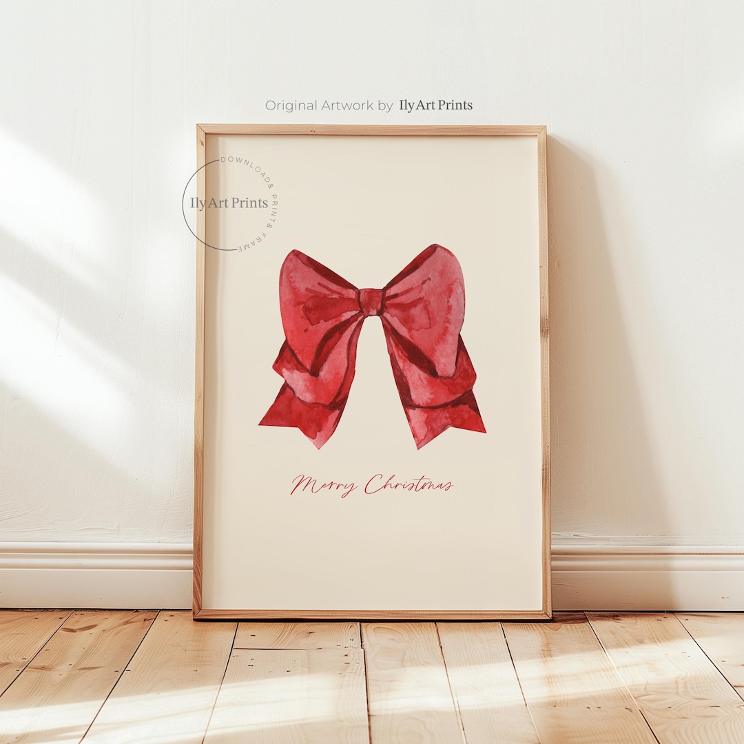 Vintage Red Christmas Bow Wall Art, Red Bow Print, Red Vintage Hair Bow ...