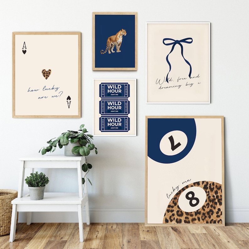 Vintage Leopard Prints Navy Cheetah Print Set of 12 Trendy Lucky Navy ...