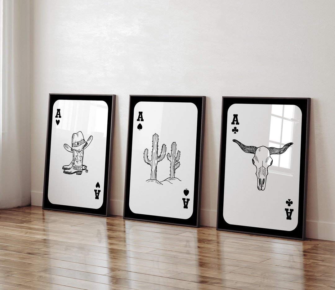 Western Playing Card Wall Art Set of 3 Trendy Western Art Cowboy Print ...