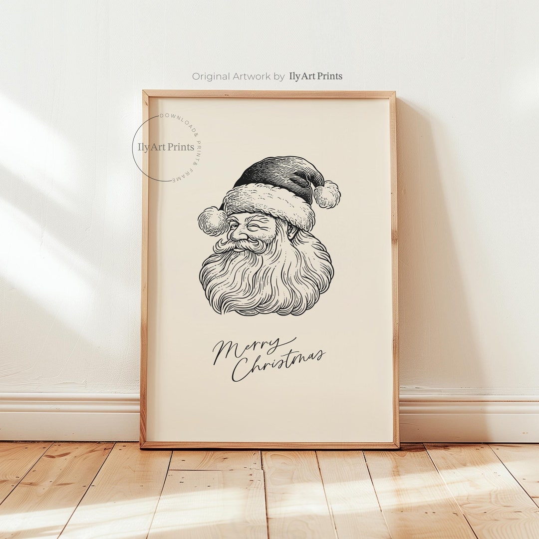 Trendy Vintage Santa Claus Portrait Print, Christmas Wall Art Poster ...