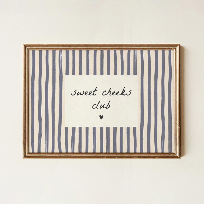 Sweet Cheeks Club Bathroom Printable Wall Art, Vintage Navy Blue ...