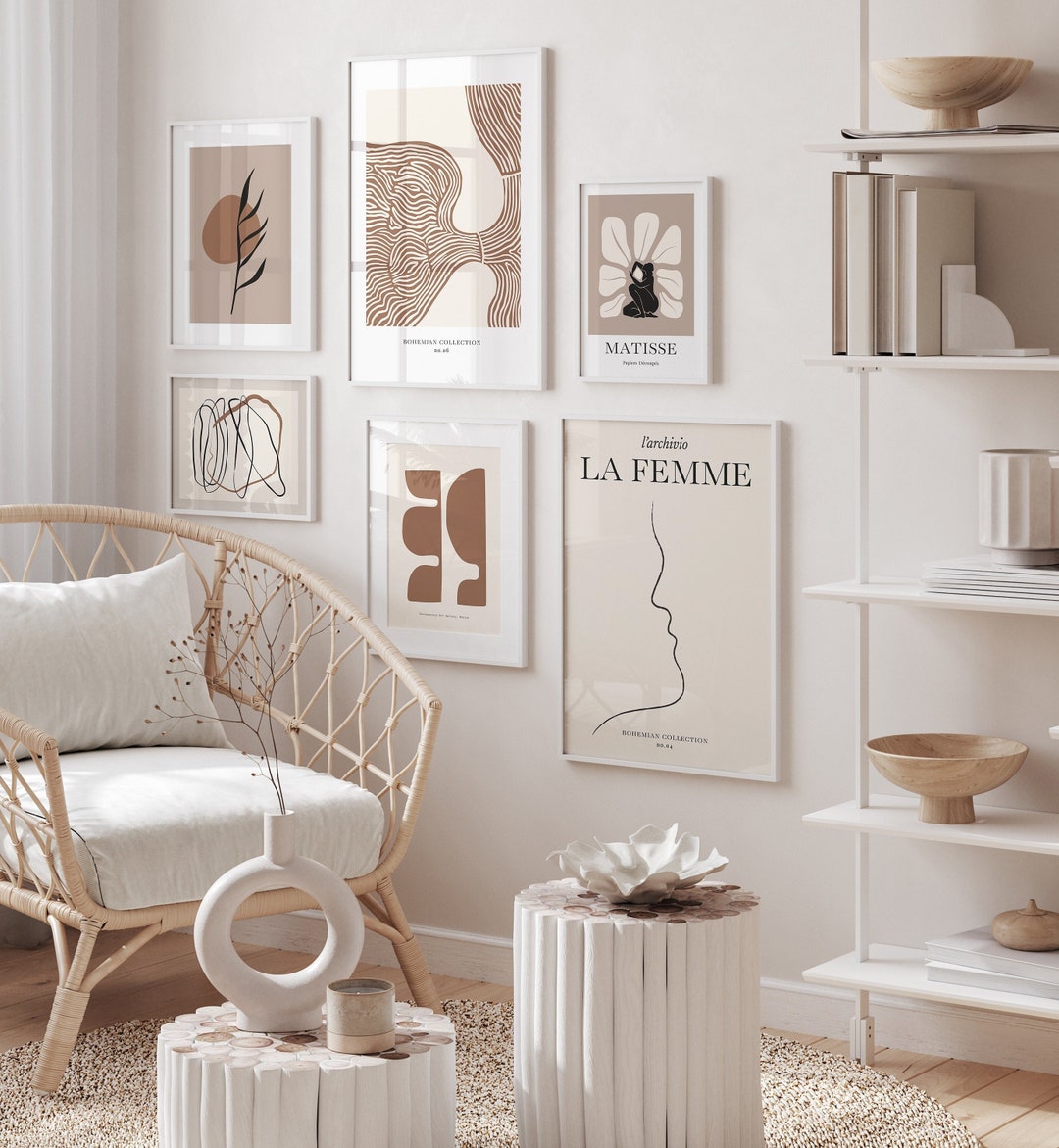 Neutral Boho Print Set of 5, Stylish Modern Wall Art for Bohemian Vibes ...