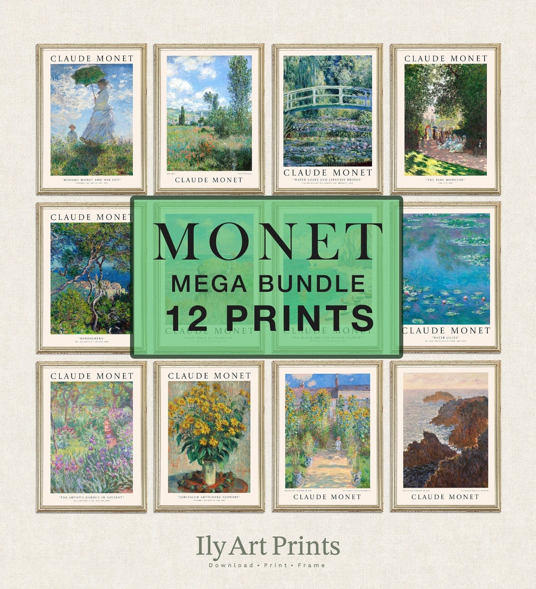Monet Set of 12 Prints, Printable Wall Art, Vintage Painting Gallery ...