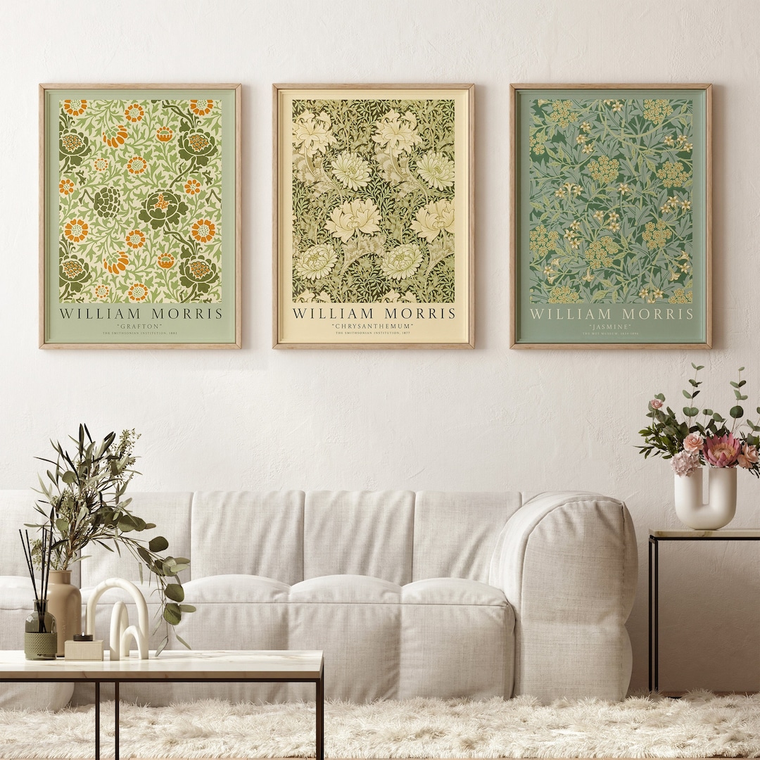 William Morris Set of 3 Prints, Green William Morris Posters, Floral ...