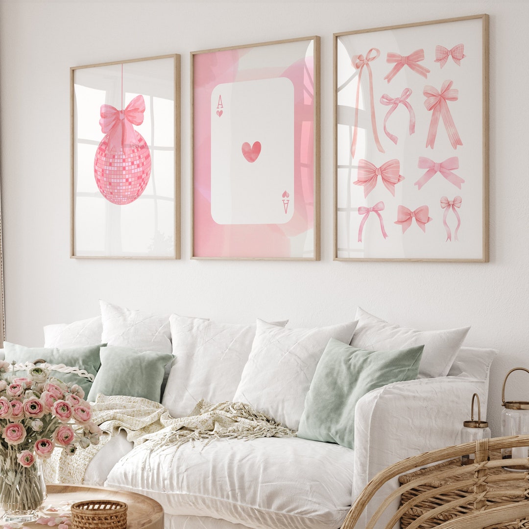 Trendy Pink Bows Wall Art Gallery Set of 3, Coquette Room Decor ...