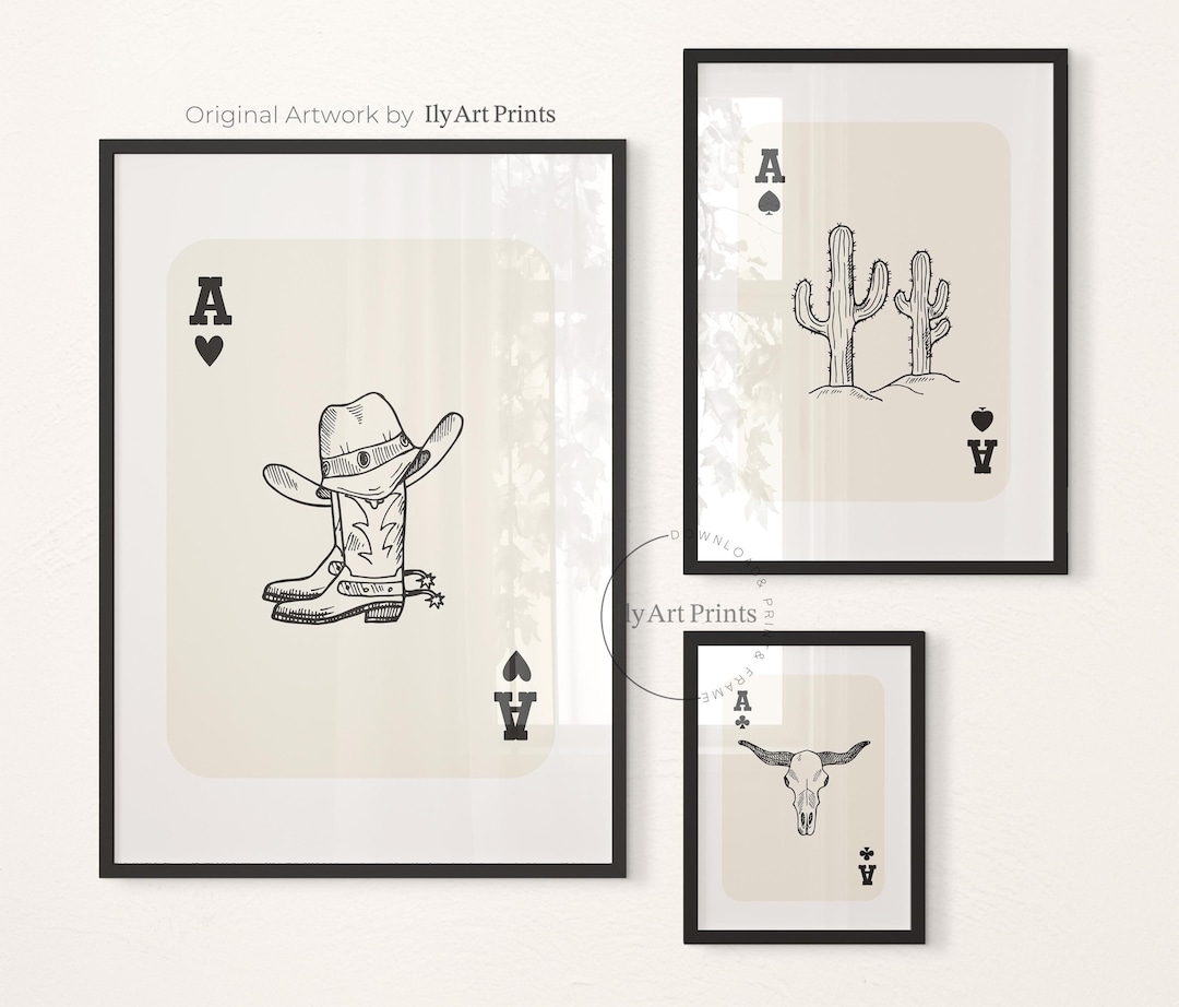 Western Playing Card Wall Art Set of 3 Trendy Western Art Cowboy Print ...