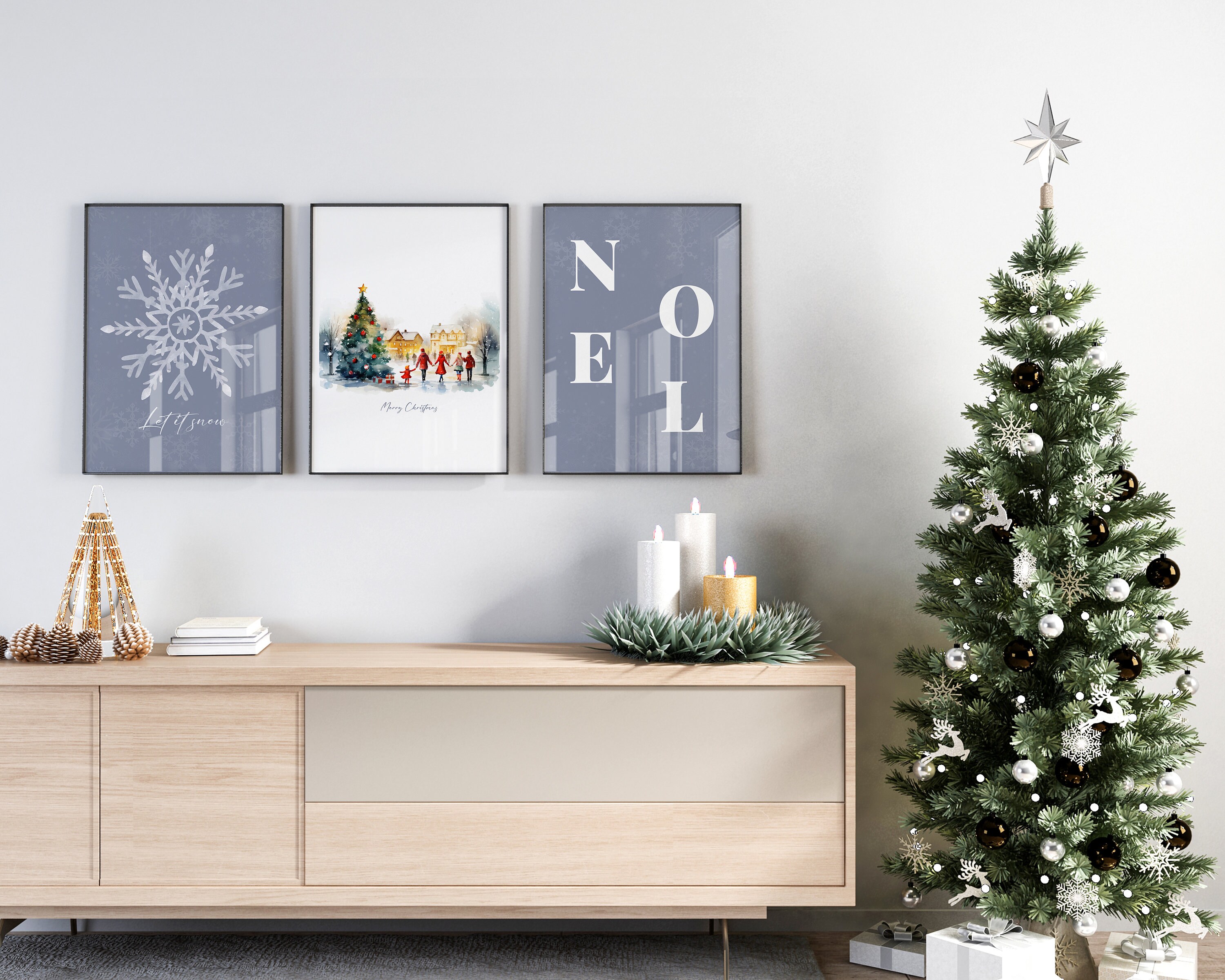 Gallery Set of 3 Christmas Wall Art, Christmas Tree Print, Family ...