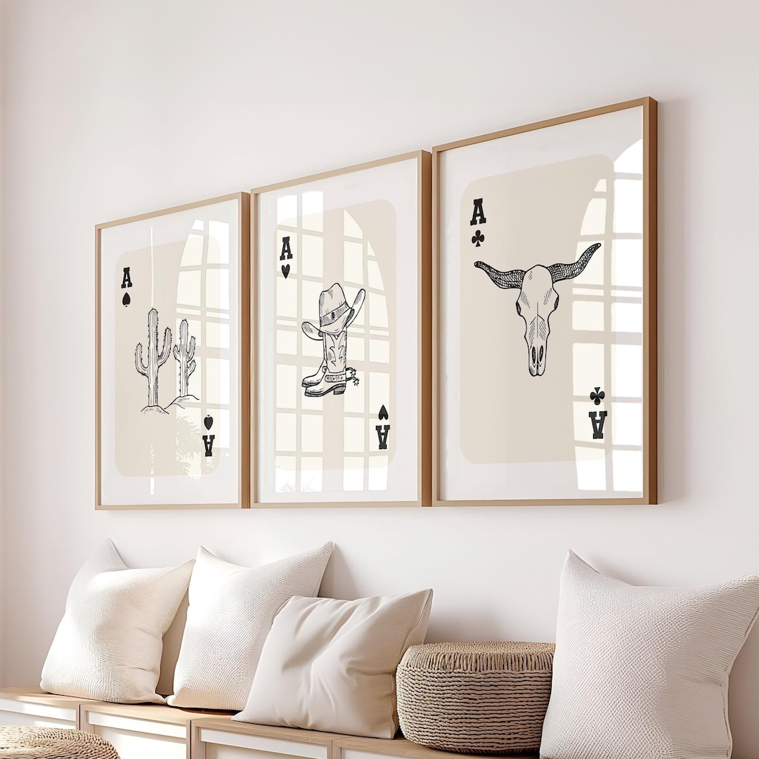 Western Playing Card Wall Art Set of 3 Trendy Western Art Cowboy Print ...