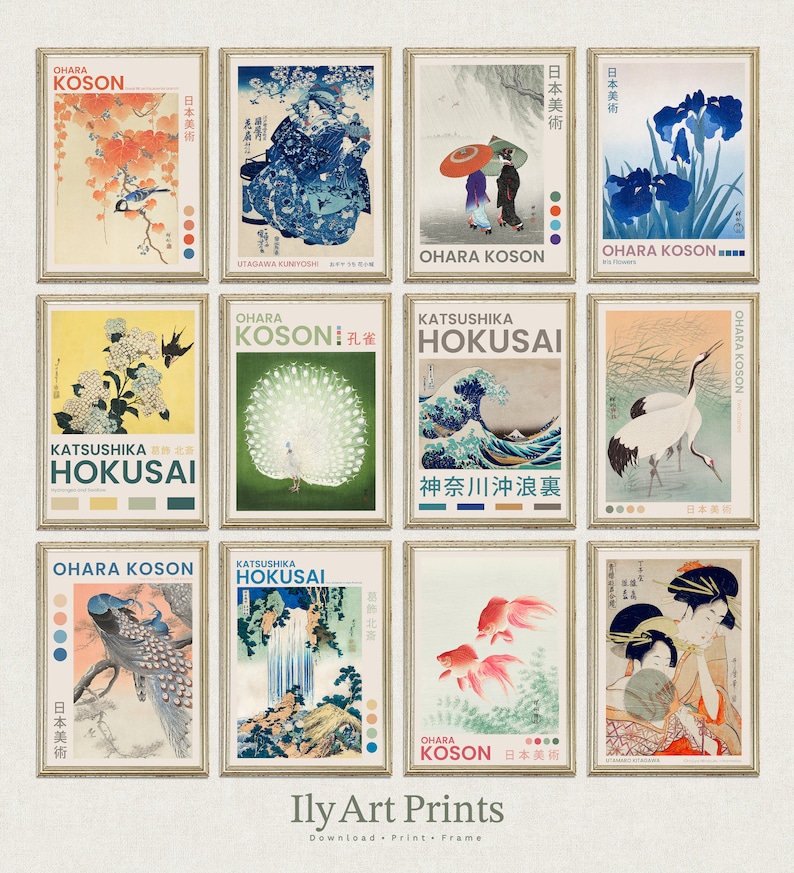 Trendy Japanese Art Prints: Set of 12 Woodblock Prints, Ohara Koson ...