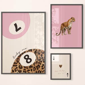Pink Leopard Cheetah Print Set of 3 How Lucky Are We Lucky 8 Ball ...