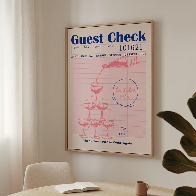 Trendy Blush Pink Guest Check Print Champagne Wall Art Bar Cart Poster ...