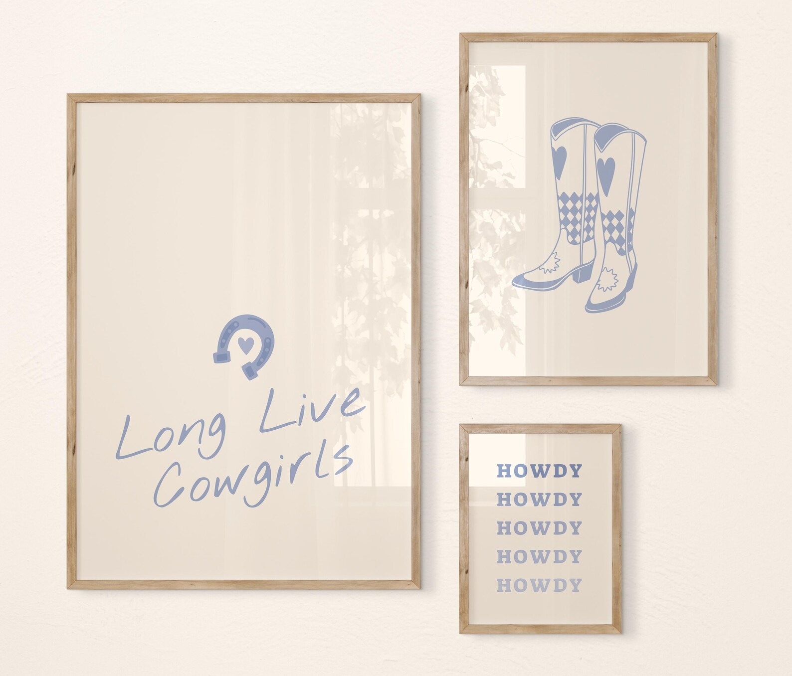 Wild West Blue Preppy Cowgirl 3 Piece Wall Art Coquette Bow Cowgirl ...