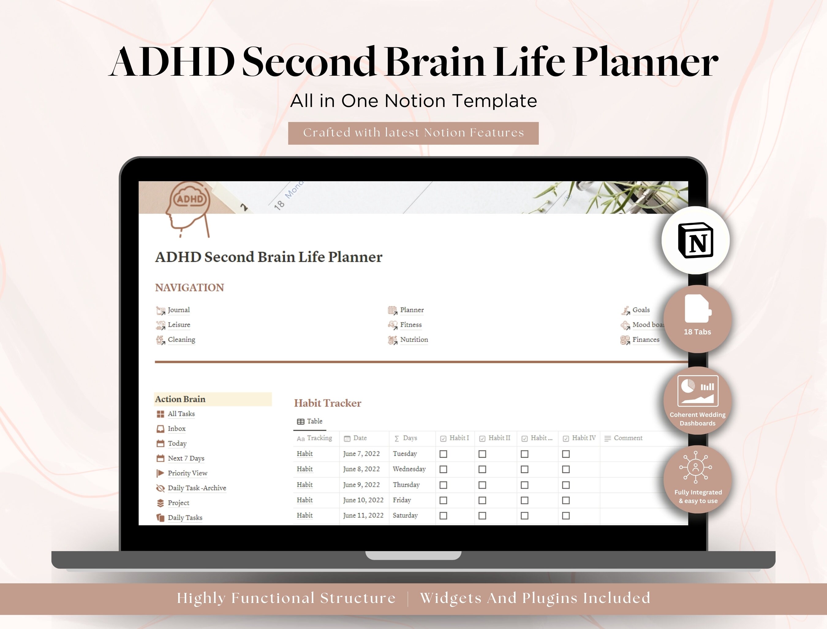 Notion Template Second Brain Notion Dashboard ADHD All in One Notion ...