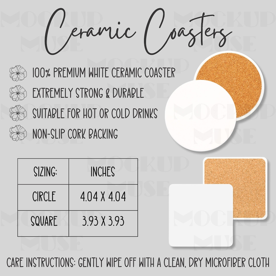 Ceramic Coaster Mockup Size Chart With Product Details Printify ...