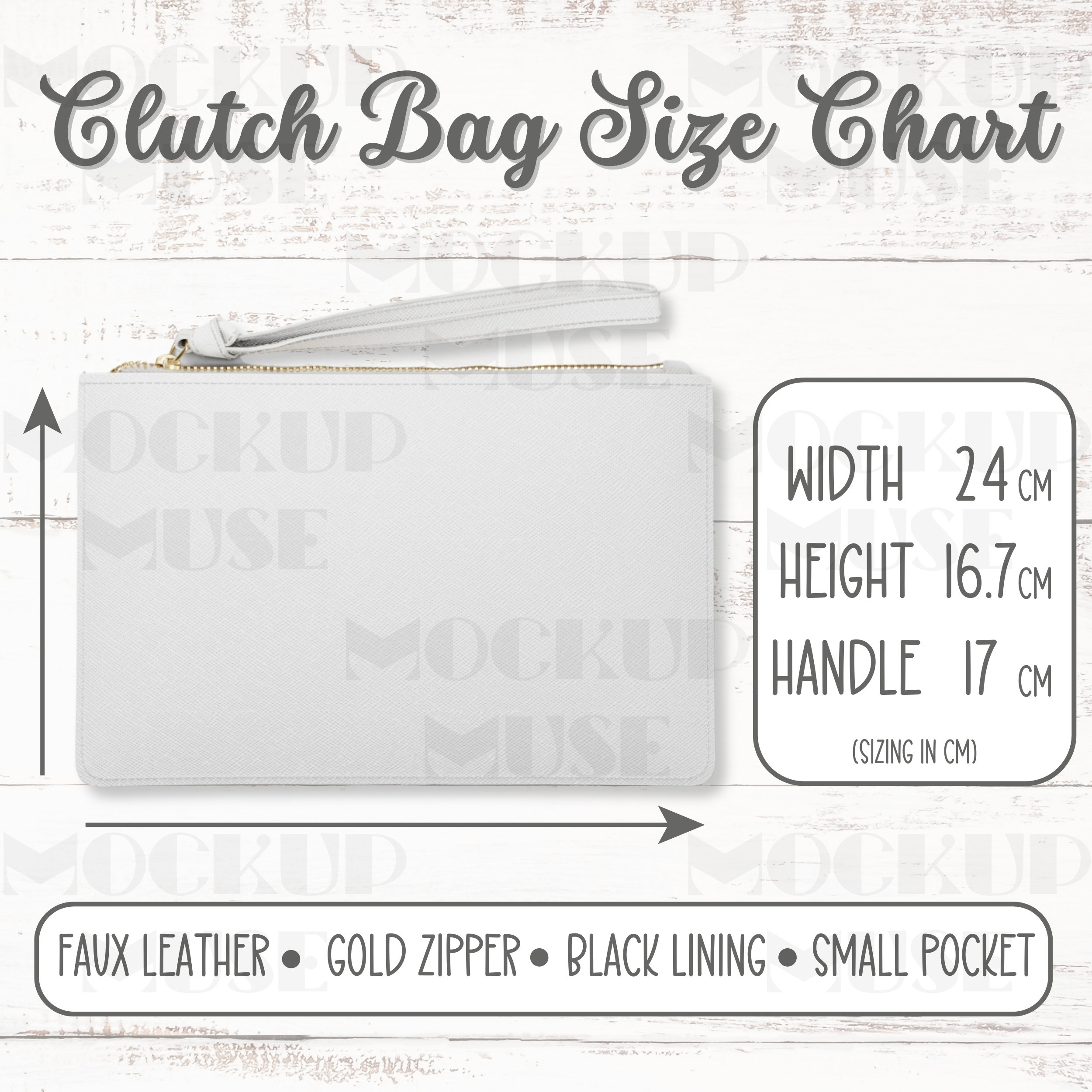 Clutch Bag Size Chart With Product Details, Printify Clutch Size Chart ...