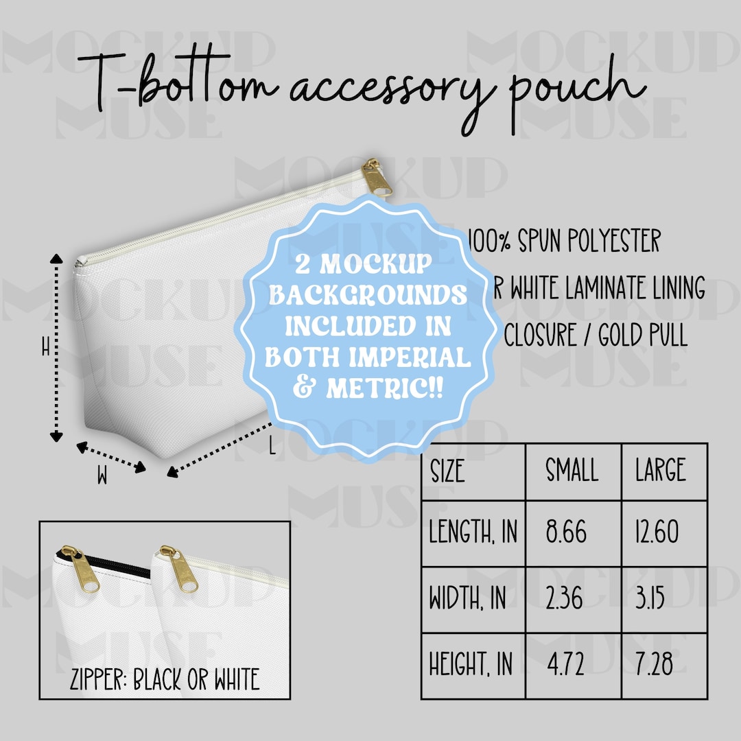 T Bottom Pouch Mockup Size Chart, Printify Accessory Pouch Mockup ...