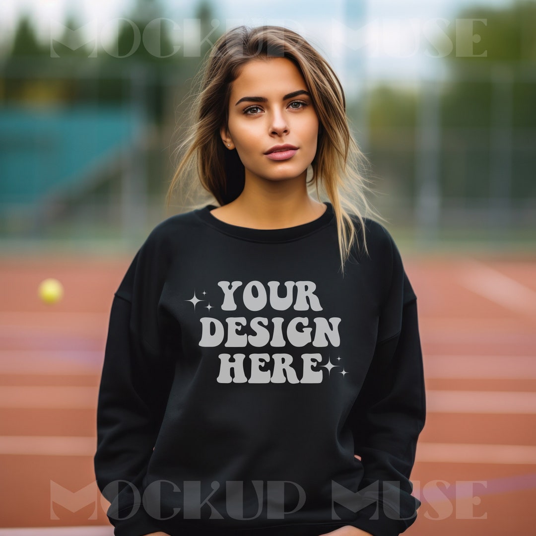 Black Gildan 18000 Mock up Black Sweatshirt Tennis Mockup Black Sweater ...