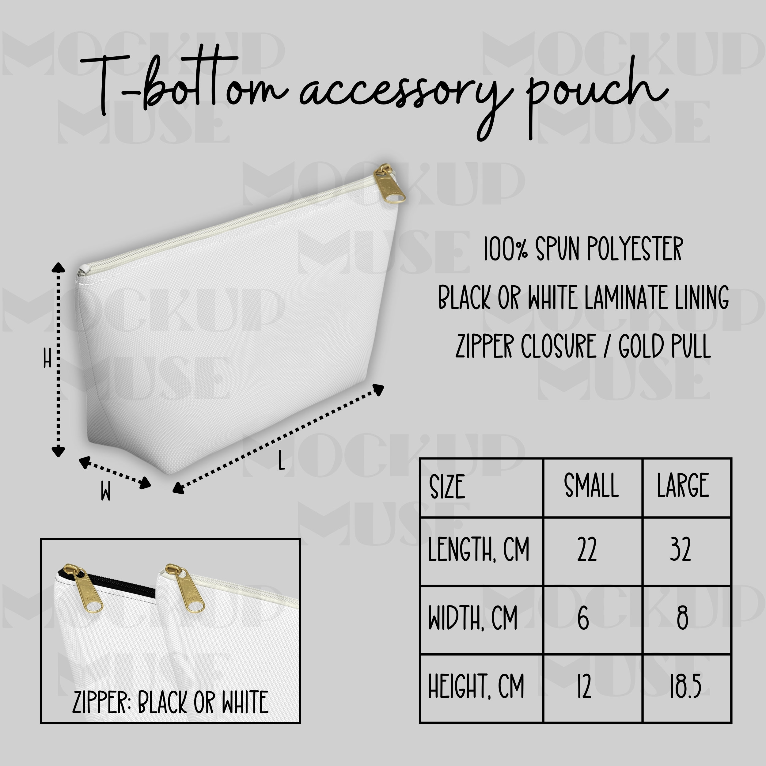 T Bottom Pouch Mockup Size Chart, Printify Accessory Pouch Mockup ...