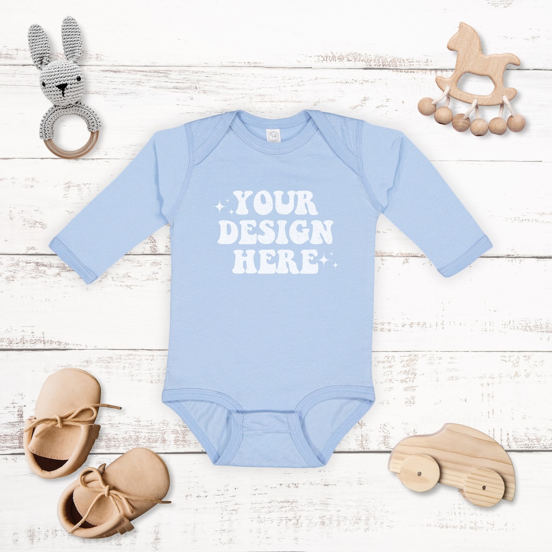 Light Blue Rabbit Skins 4411 Infant Long Sleeve Bodysuit Mockup 4411 ...