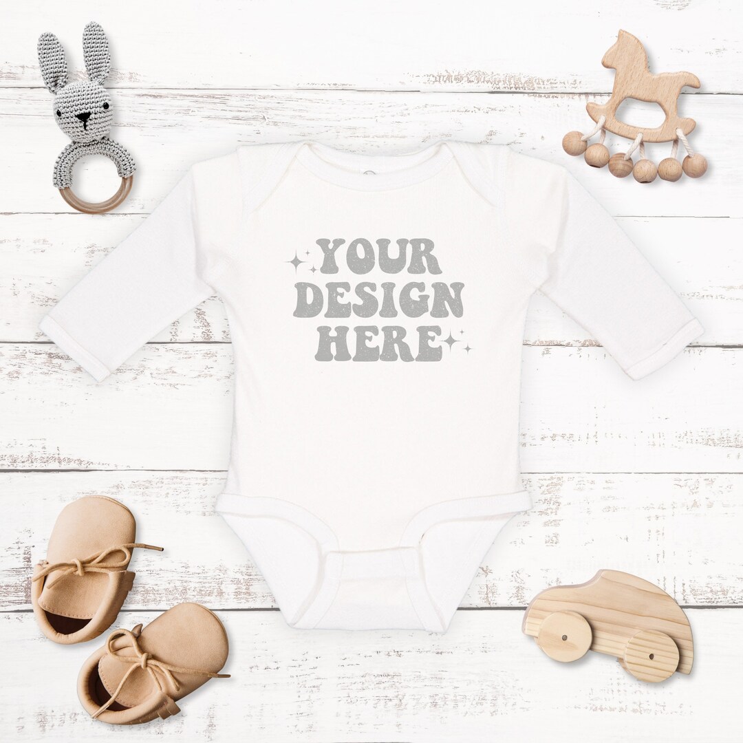 White Rabbit Skins 4411 Infant Long Sleeve Bodysuit Mockup White 4411 ...
