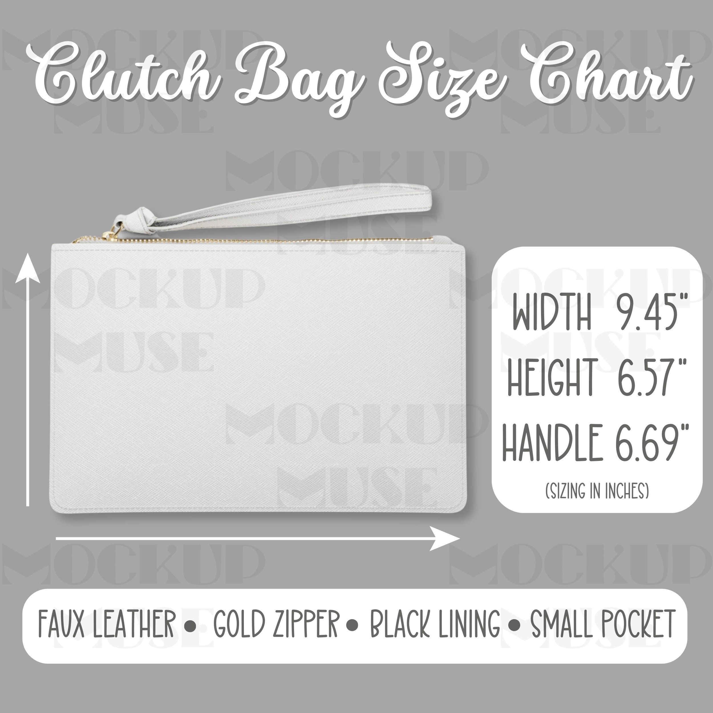 Clutch Bag Size Chart With Product Details, Printify Clutch Size Chart ...