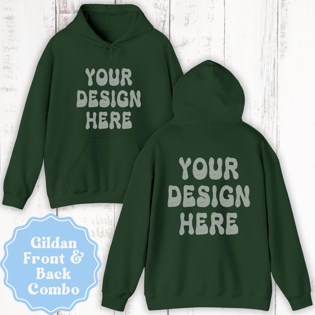 Gildan 18500 Front and Back Mockup Forest Green Back Sweatshirt Mock up ...