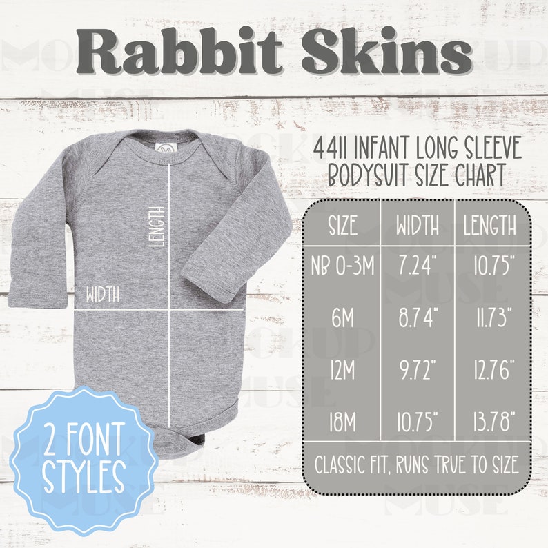 Rabbit Skins 4411 Size Chart Infant Long Sleeve Bodysuit Sizing Guide ...