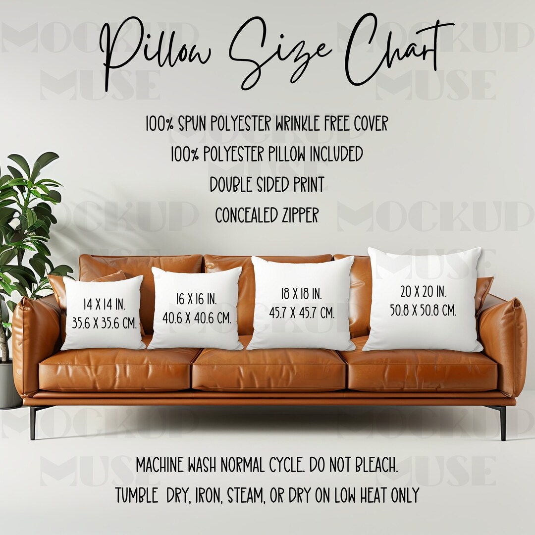 Pillow Mockup Size Chart, Spun Polyester Square Pillow Mockup, Boho ...