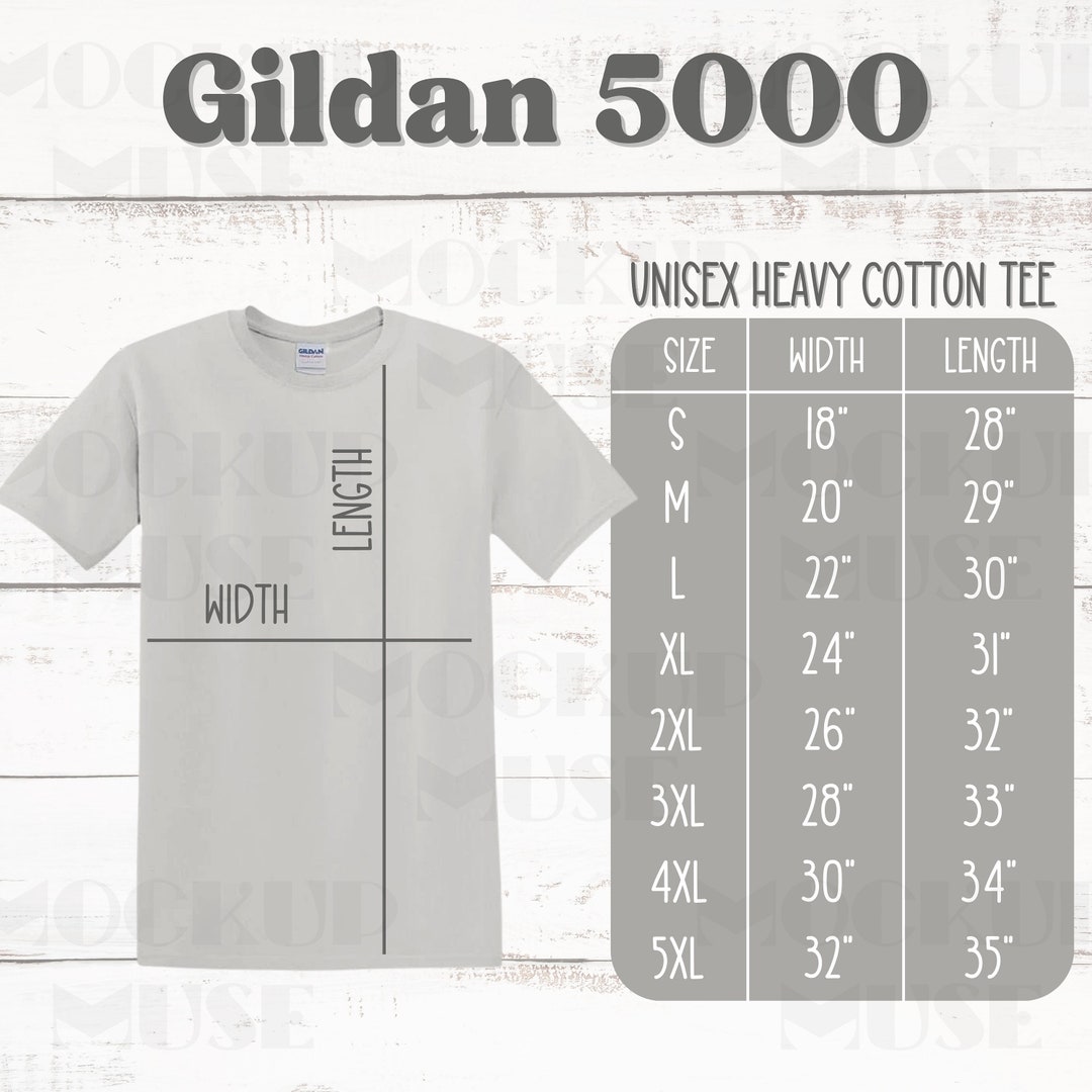 Gildan 5000 Size Chart Gildan 5000 Unisex Sizing Chart Mockup 5000 ...