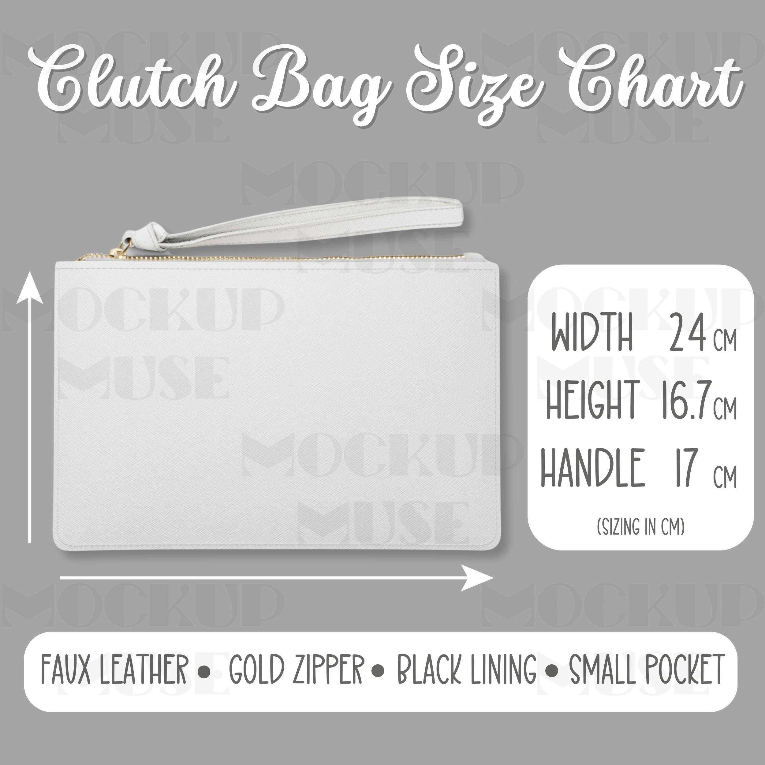 Clutch Bag Size Chart With Product Details, Printify Clutch Size Chart ...