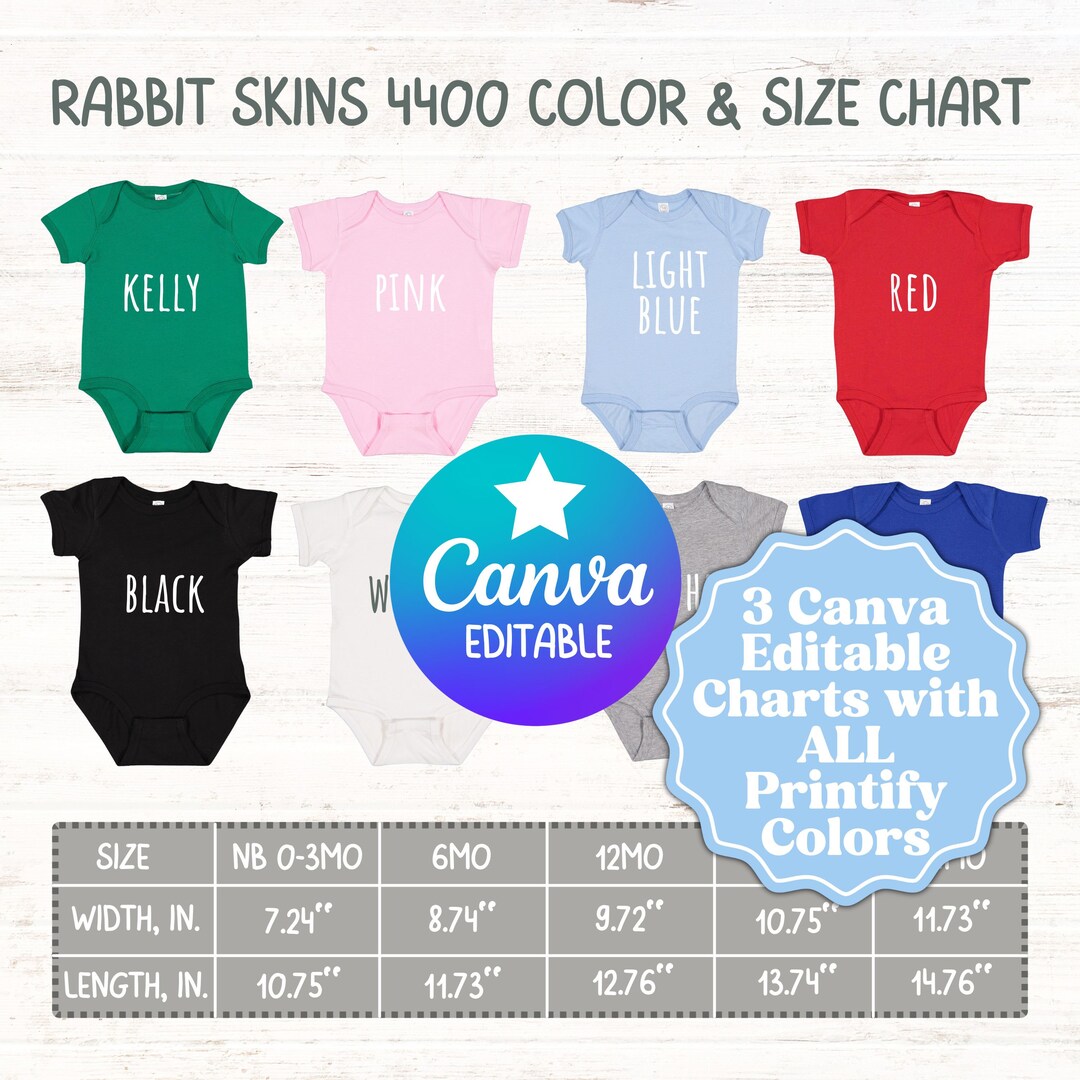 Rabbit Skins 4400 Size Chart Color Chart Infant Fine Jersey Bodysuit ...