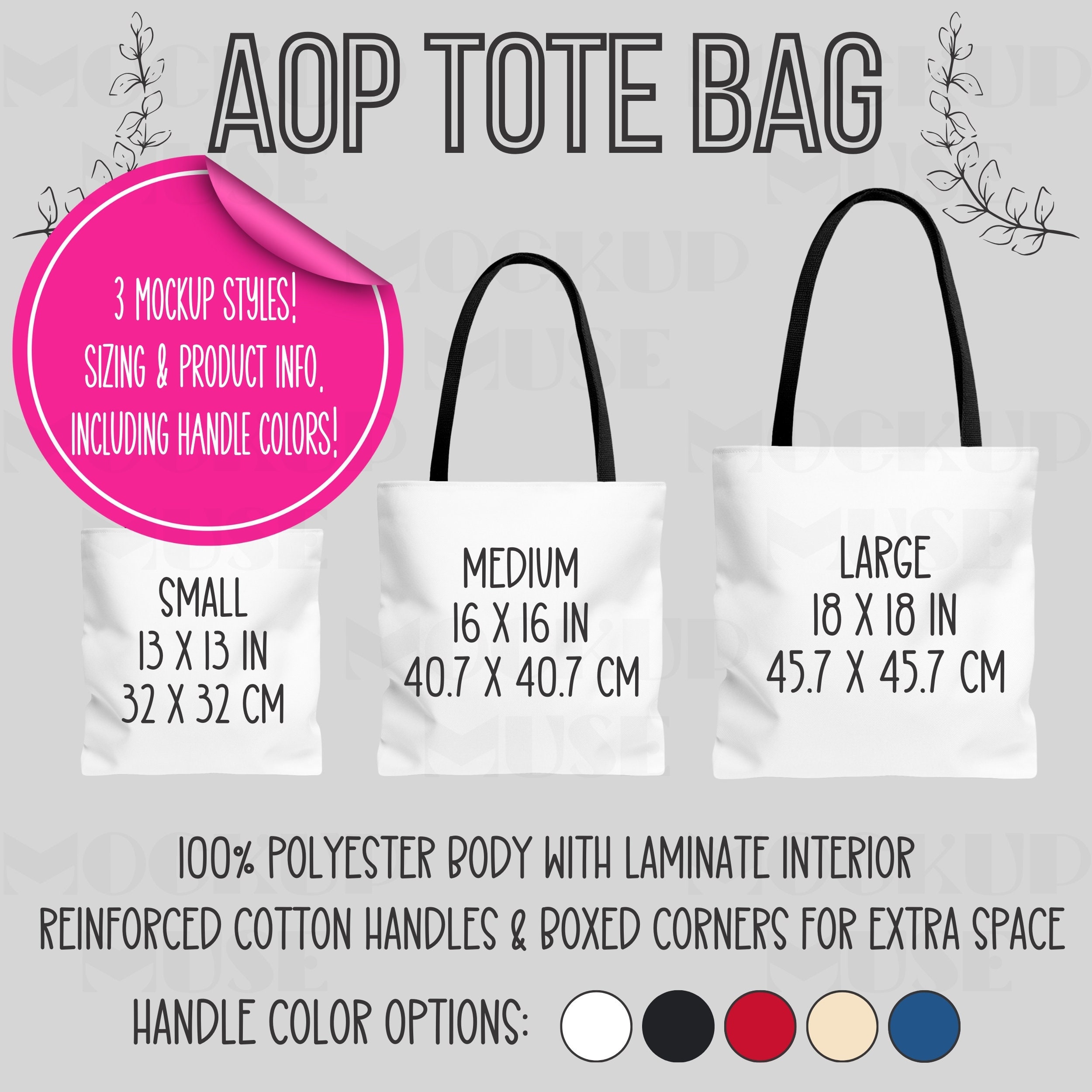 AOP Tote Bag Size Chart With Product Details, Printify Tote Bag Mockup, AOP Tote Mockup, Tote ...