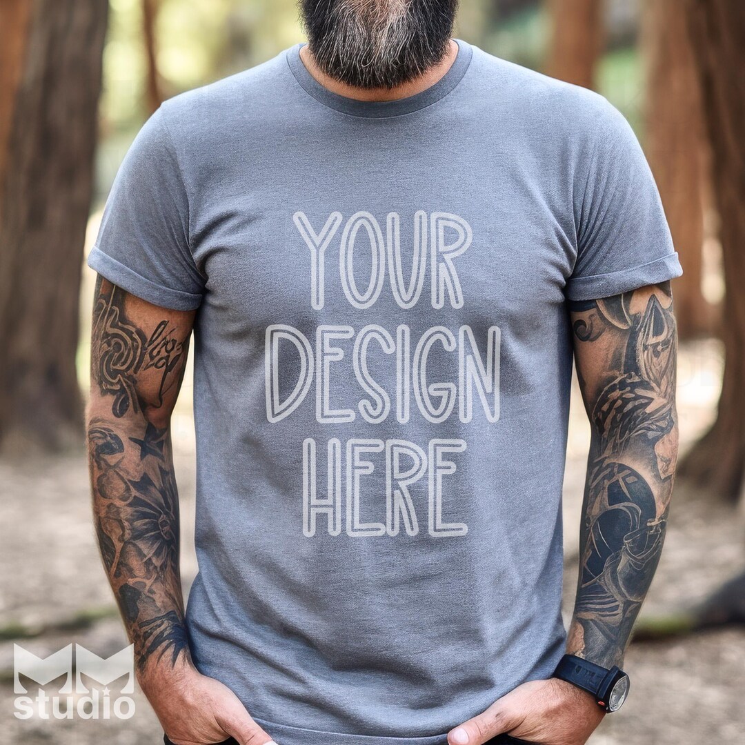 Athletic Heather Mockup Male Bella Canvas 3001 Mockup Men Male Model ...