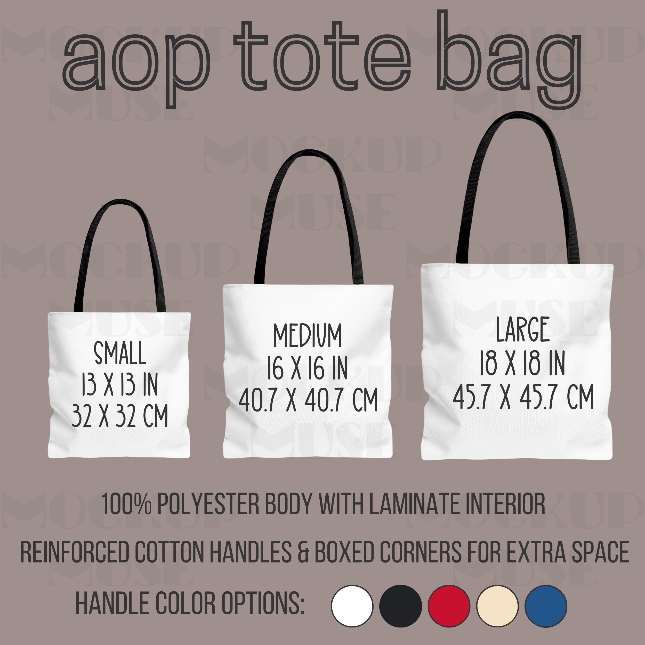 AOP Tote Bag Size Chart With Product Details, Printify Tote Bag Mockup, AOP Tote Mockup, Tote ...