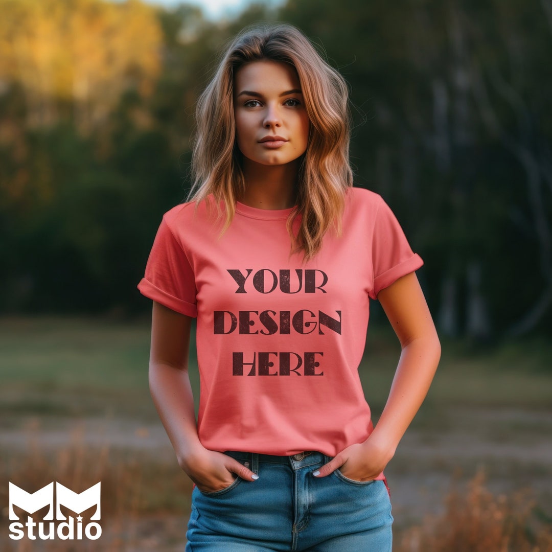 Gildan 5000 Coral Silk Mockup Boho Mockup Gildan 5000 Mockups Coral Silk Tee Gildan T Shirt ...