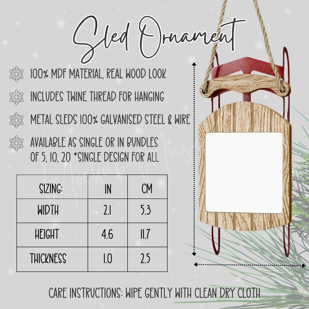 Sled Ornament Mockup Ornament Size Chart Mock up Product Details ...