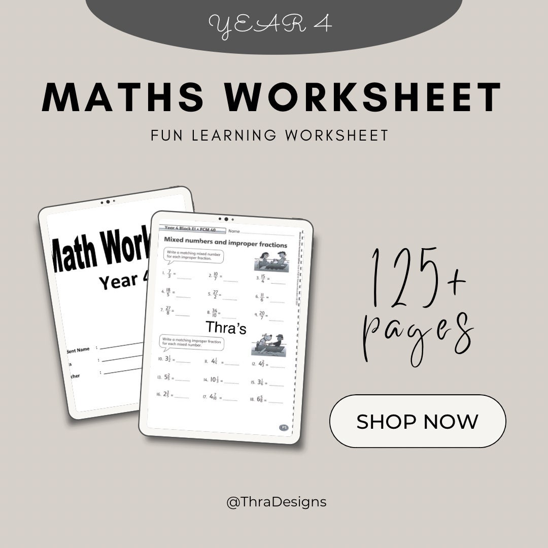 Year 4 Maths Worksheet - Etsy