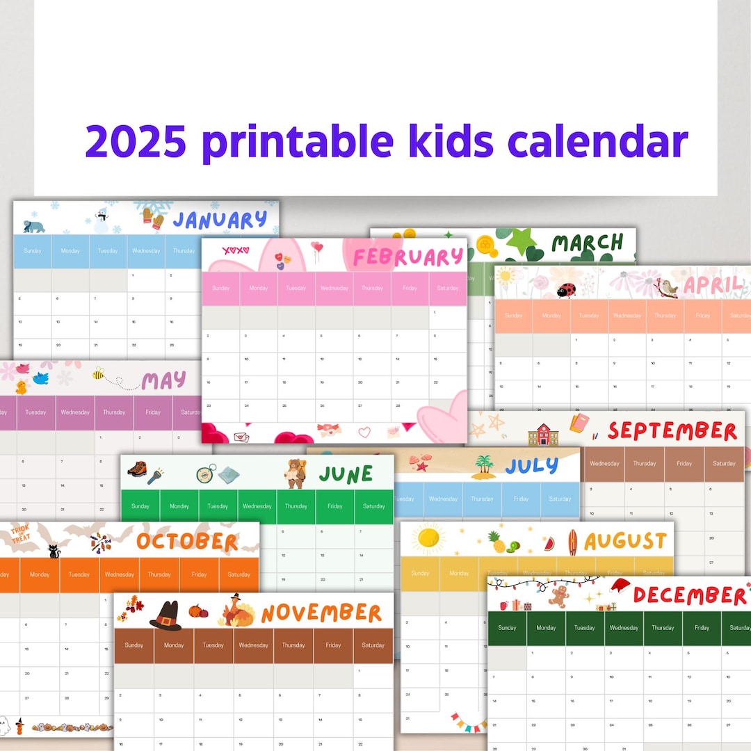 2025 Kids Calendar, Cute Calendar 2025, Printable PDF, Monthly ...