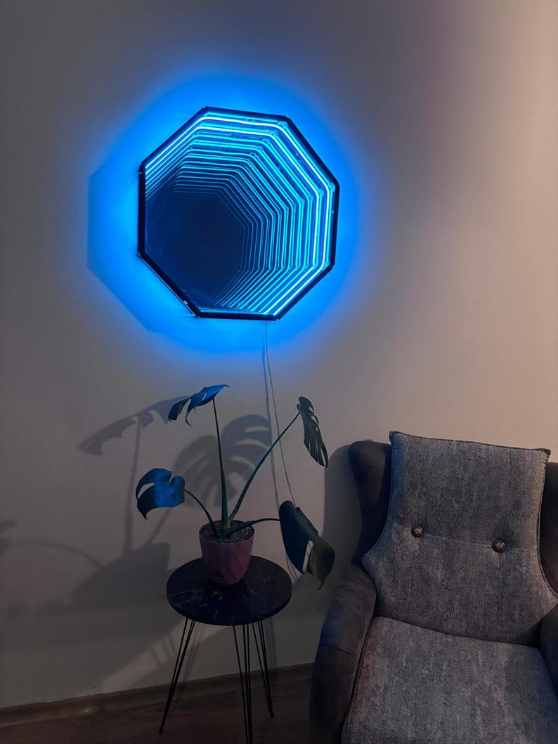 LED Infinity Mirror Wall Art – Geometric Octagon Lighted Wall Decor ...