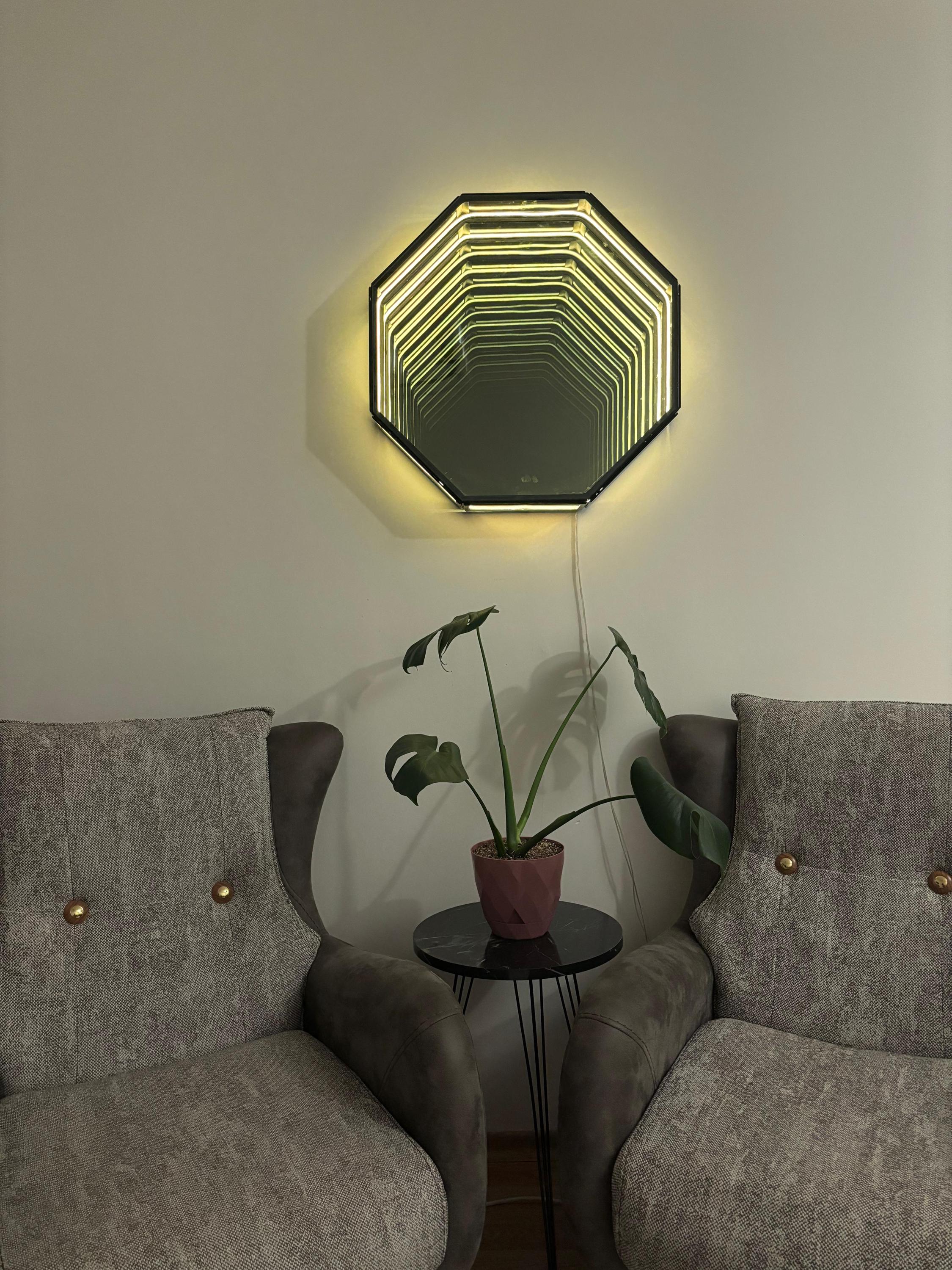 LED Infinity Mirror Wall Art – Geometric Octagon Lighted Wall Decor ...