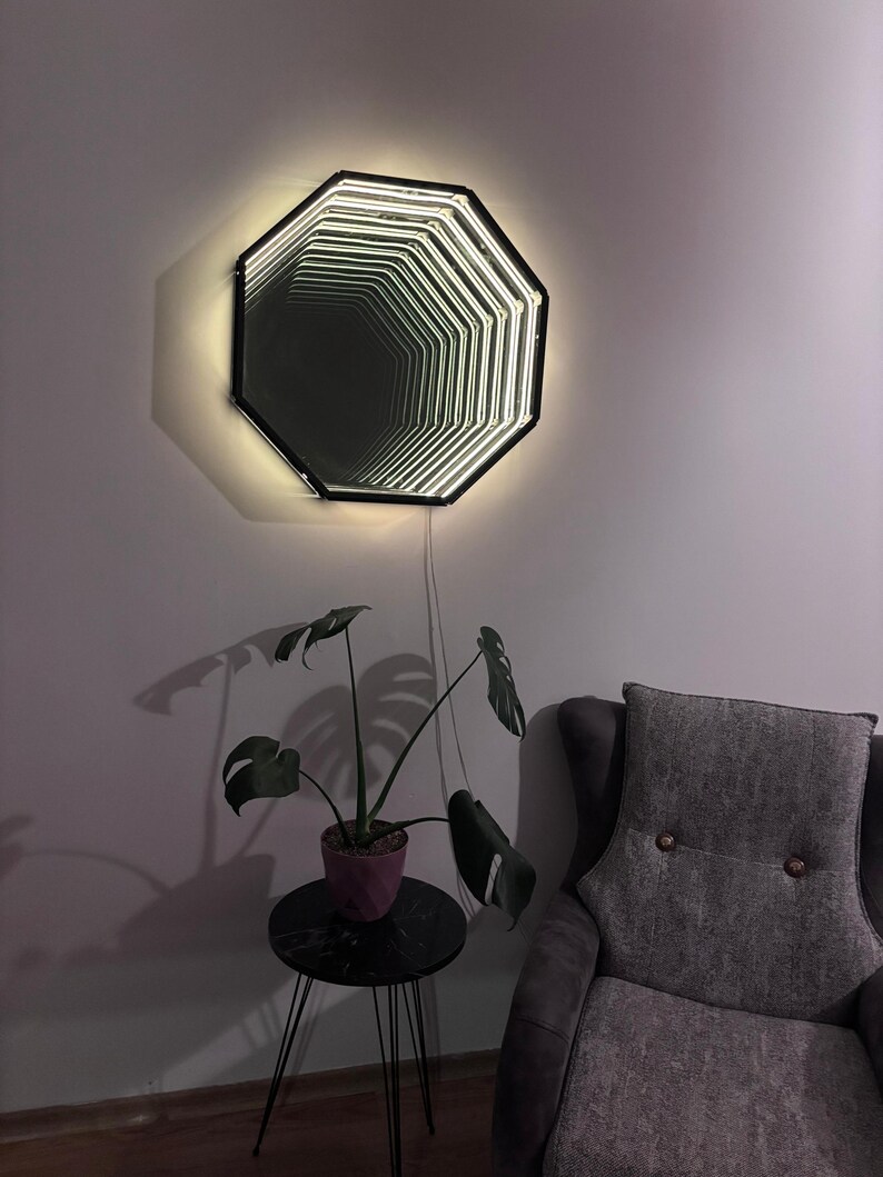 LED Infinity Mirror Wall Art – Geometric Octagon Lighted Wall Decor ...