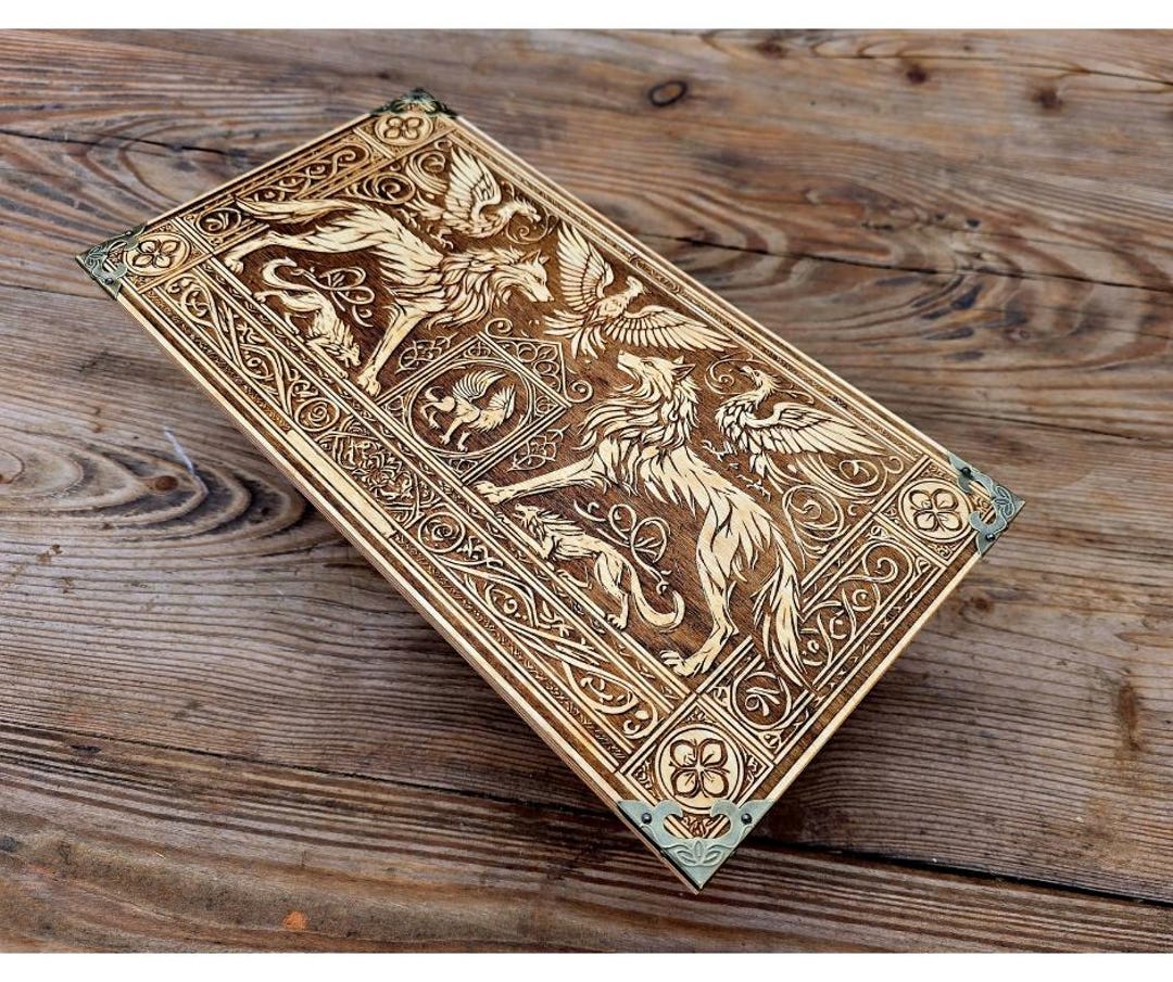 Engraved Wooden Altar: Sacred Geometry, Wolf & Phoenix Design - Etsy UK